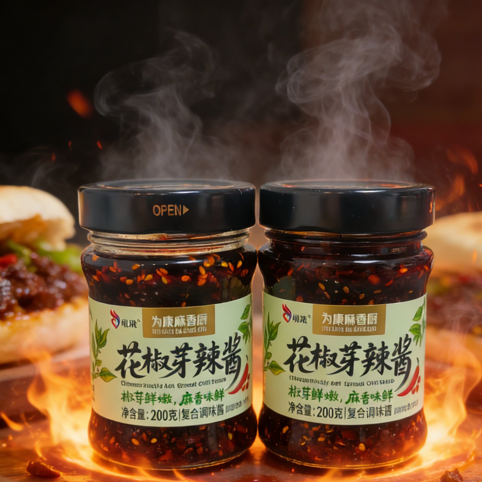 【花椒芽菜辣酱】韩城特产头茬嫩芽微辣夹馍拌面拌米饭200g×2瓶