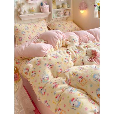 ins风可爱猫咪珊瑚绒单件被2套双面绒牛奶绒宿舍法兰150*00010绒*