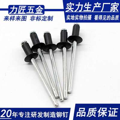 抽芯铆钉黑色铝制圆头烤漆黑色拉钉GB12618开口型铝拉柳钉m5 m4 8
