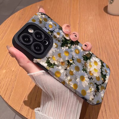 适用苹果16全包硅胶复古小白雏菊