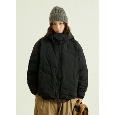 GoodNorth冬季设计感黑色痞帅连帽羽绒服男女款宽松加厚保暖外套