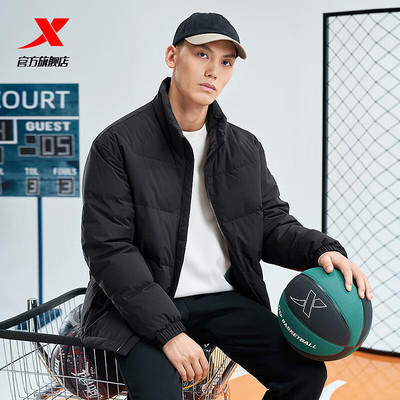 特步秋冬短款官方正品羽绒服情侣保暖款男女休闲通勤运动上衣棉服