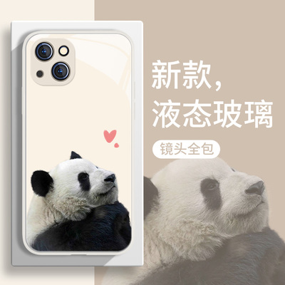 适用iphone13pro手机壳可爱熊猫花花12萌兰苹果14promax女款11男8plus福宝ip15新款mini周边xr玻璃se套xsmax