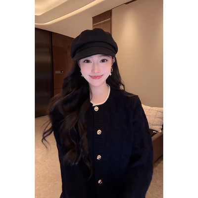 DALI PLUS“马衔扣100羊毛毛衣”白边圆领针织开衫-D5MM3393