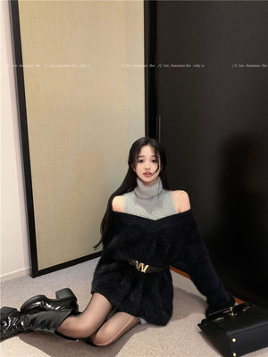 秋冬季新款黑色水貂绒毛衣外套