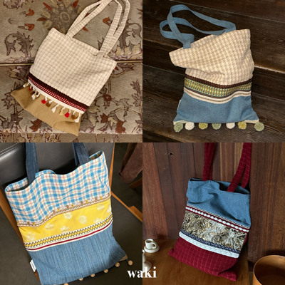 waki 手工多元素拼接布袋 patchwork tote