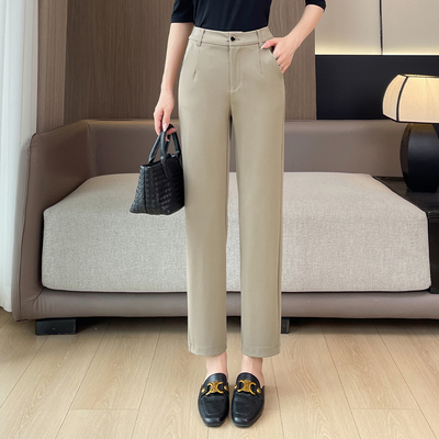 烟管裤高腰直筒香槟卡麦色职业正装工作裤小个子九分常规通勤休闲