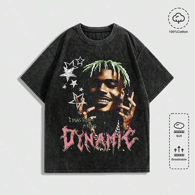 SHEIN正品中性街头hiphop印花炒雪花宽松T恤短袖