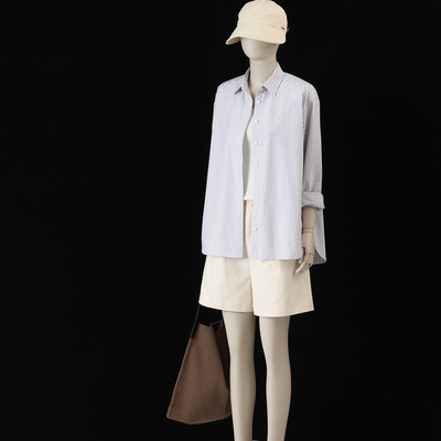 白色条纹经典款全棉休闲衬衫