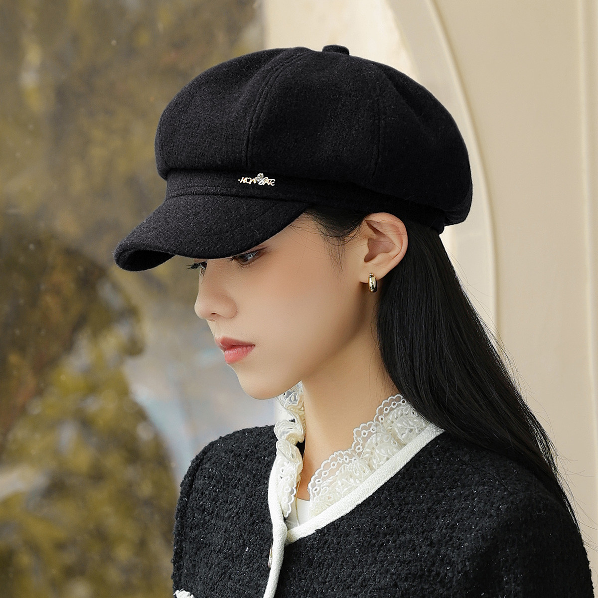 宏达秋冬百搭八角帽女士显脸小高级感保暖防风棒球帽休闲韩版帽子