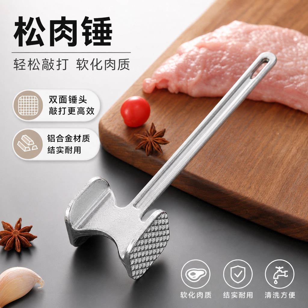 铝合金敲肉锤家用厨房牛排锤双面松肉锤多功能断筋锤多种肉类适用