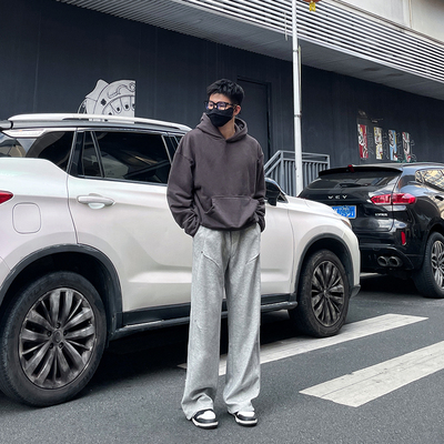 宽松灰色阔腿休闲卫裤