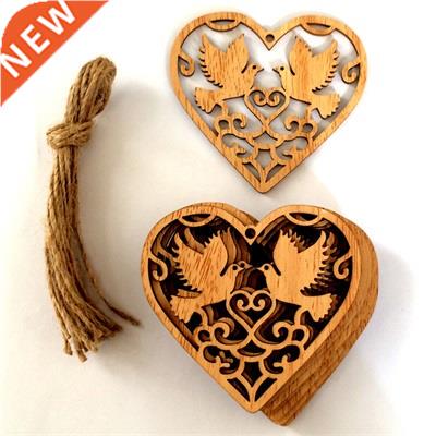 10Pcs Wooden Handme Carve Hollow Love Heart Shape Pendant