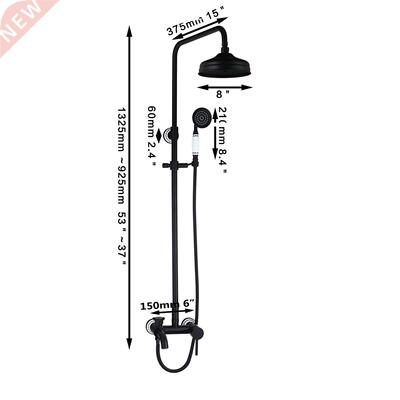 8 Inch Rain Shower Head Black ORB Valve Hand Spray Hose Bat