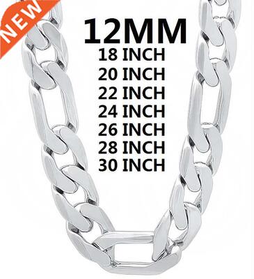 solid 925 Stamped Silver color necklace for men classic 12MM