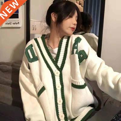 Women V Neck Knitted Cdigan Sweater Female Vintage Houndst