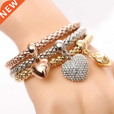 ZOSHI 3Pcs/Set Crystal Love Heart Charms Bracelets for Women
