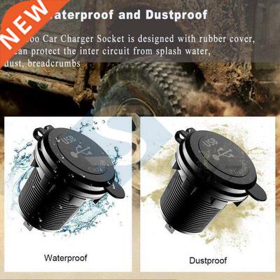 New 5-12V Car Charger Socket QC 3.0 Dual USB Port Volt Displ