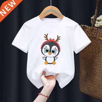 Merry Christmas penguin Cartoon Cute White Kid T-shirts Boy