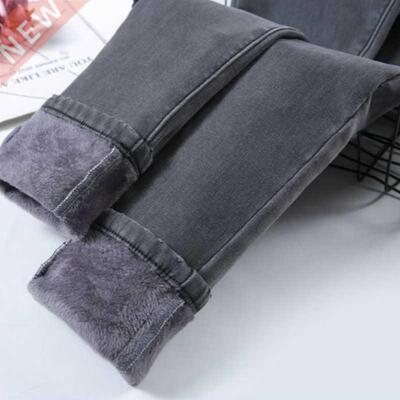 High Waist Velvet Thick Jeans Female Winter 2019 Skinny Stre