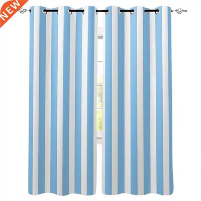 Sky Blue White Stripes Window Curtins Home Decor Living