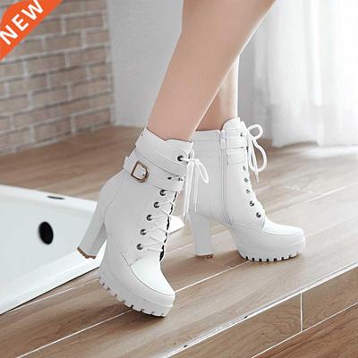 High Heels Women Ankle Boots Lace Up Fall Winter Platform La