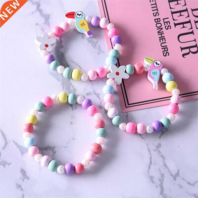 3pcs Cute Colorful Animal Flower Cartoon Wooden Beads Bracel