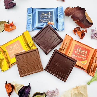 新品瑞士莲海盐焦糖黑巧牛奶香橙黑巧排块squares焦糖流心夹心16g