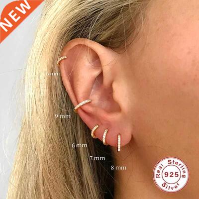 Aide 925 Sterling Silver Clear Zircon Circle Round Stud Earr