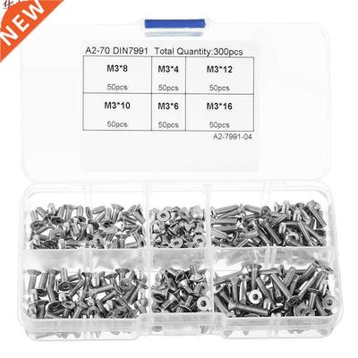 300Pcs M3 304 Stainless Steel DIN7991 Hex Socket Flat Head C