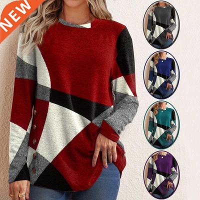 2022 New Spring Vintage Patchwork Women's T-shirt Long Sleev