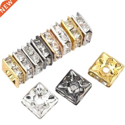 50pc/lot 6mm 8mm AB Gold Silver Color Square Rhinestone Rond