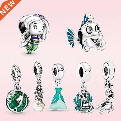 925 Sterling Silver Little Mermaid Ariel Sebastian Dangle Ch