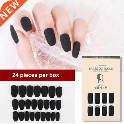 24PCS Detachable Coffin Fake Matte Tips Press On NailS for