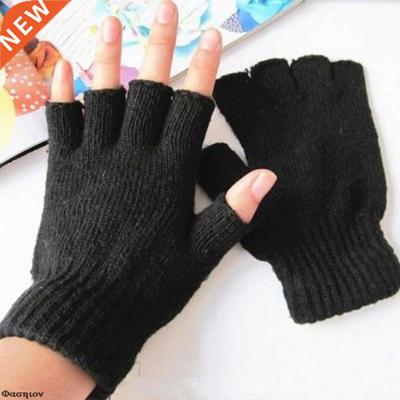 Fashion Black Short Half Finger Fingerless Wool Knit Wrist