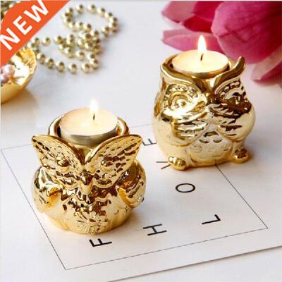 Creative European Owl Candlestick Gold Plated Ceramic