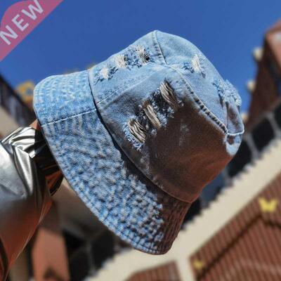 Fashion Summer Women Denim Bucket Hat Vintage Washed Floppy