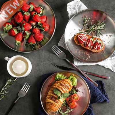 1PC Stainless Steel Double Layer Round Dinner Plate Heat Ins