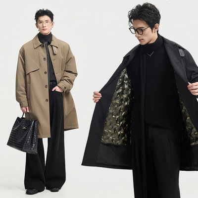 [可拆卸鹅绒服]防风马肯翻领派克那不勒斯风衣冬季中长羽绒外套男