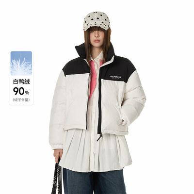 GOLFCROSS字母印花立领羽绒服