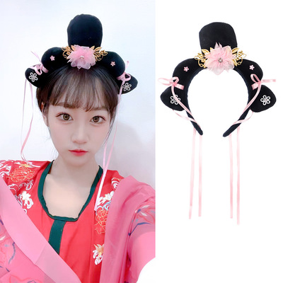 儿童假发发箍 宫廷格格头饰旗人头儿童汉服头饰头箍 汉唐婕妤头饰