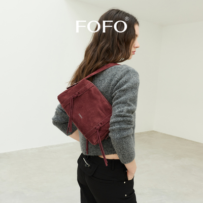 FOFO麂皮枕头包原创设计师单肩斜挎波士顿包头层牛皮通勤腋下女包