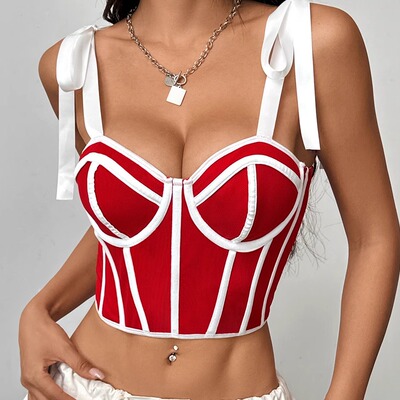 性感辣妹绑带鱼骨吊带背心
