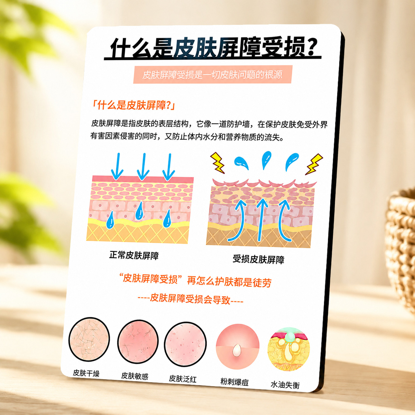 美容院皮肤屏障受损科普展示牌护肤门店前台桌面装饰摆件