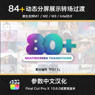 FCPX插件动态视频分屏转场多屏效果展示FinalCut Pro转场过渡效果