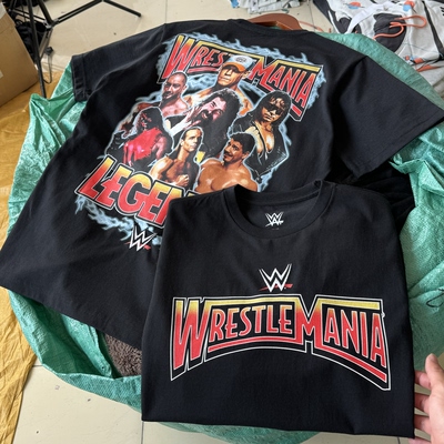 刺绣 WWE摔角狂热 传奇选手群像 美式Vintage男女夏薄透气t恤短袖