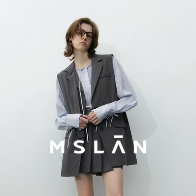通勤老钱/MSLAN春季个性领质感气质灰色翻领西装马甲女MGCW075