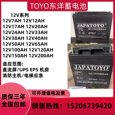 TOYO东洋蓄电池6-FM/GFM12V7A17A24A38A40A65A100AH直流屏消防UPS