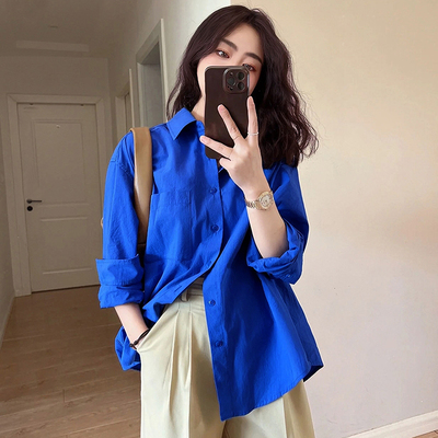 【送运费险】春秋克莱因蓝衬衫女