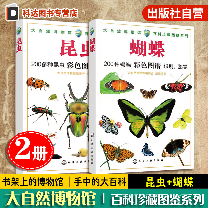 2册 大自然博物馆百科珍藏图鉴系列 蝴蝶 昆虫 生活环境习性繁殖特点知识大全多种类凤蝶袖蝶粉蝶青少年中小学动植物科普百科全书